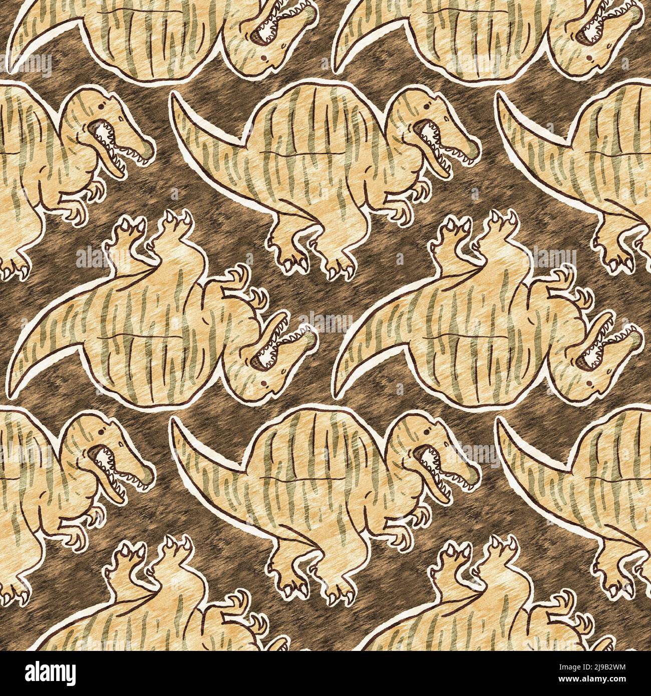 Brown hand drawn Spinosaurus dinosaur seamless pattern. Gender Neutral ...