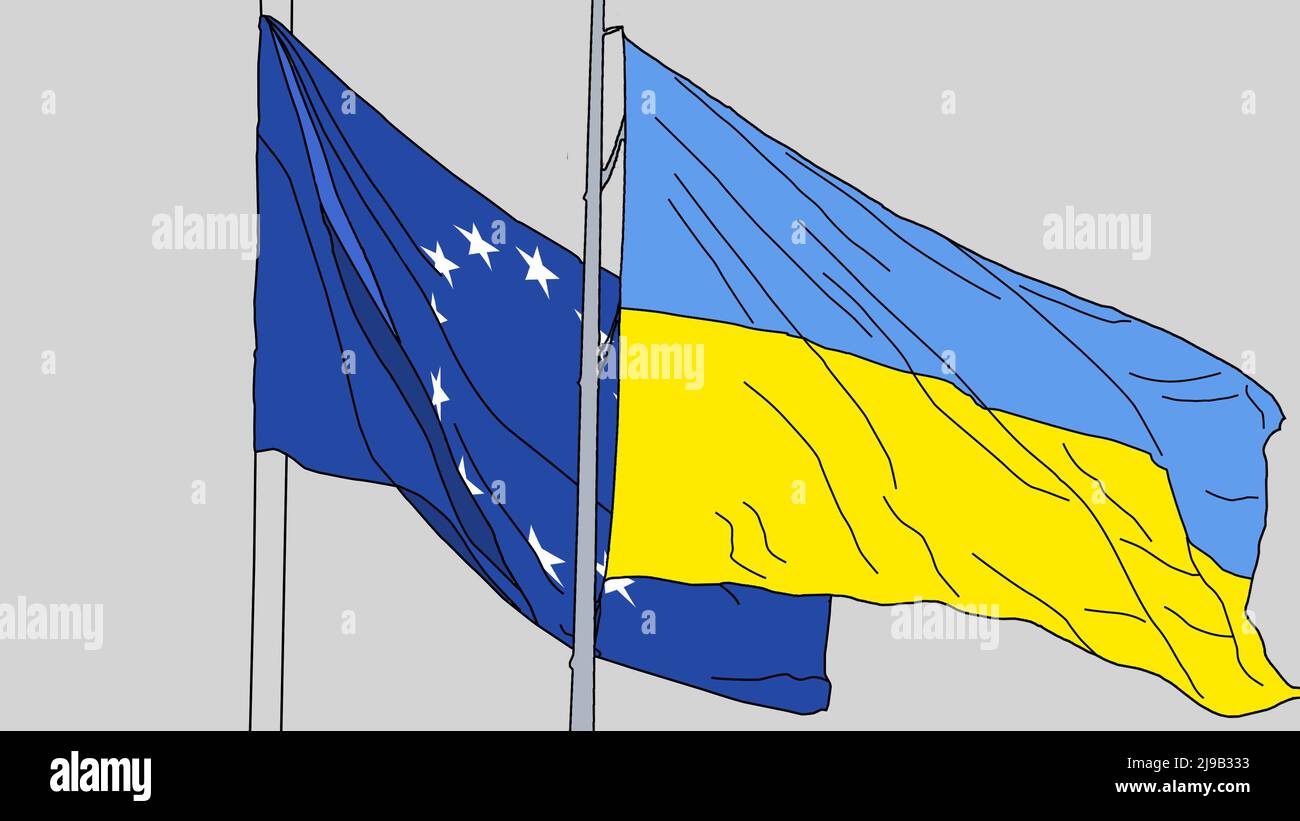 Flag of European union and Ukraina, allies and friendly countries ...