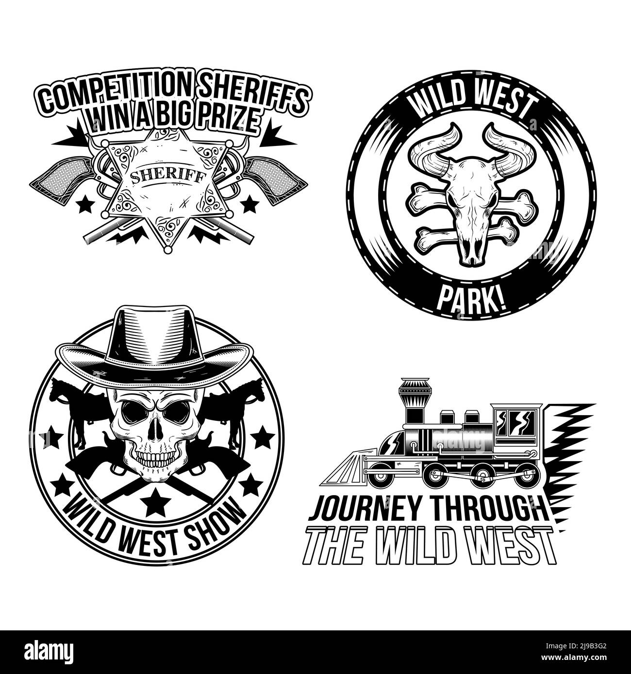 Set of wild west emblems, labels, badges, logos. Isolated on white ...