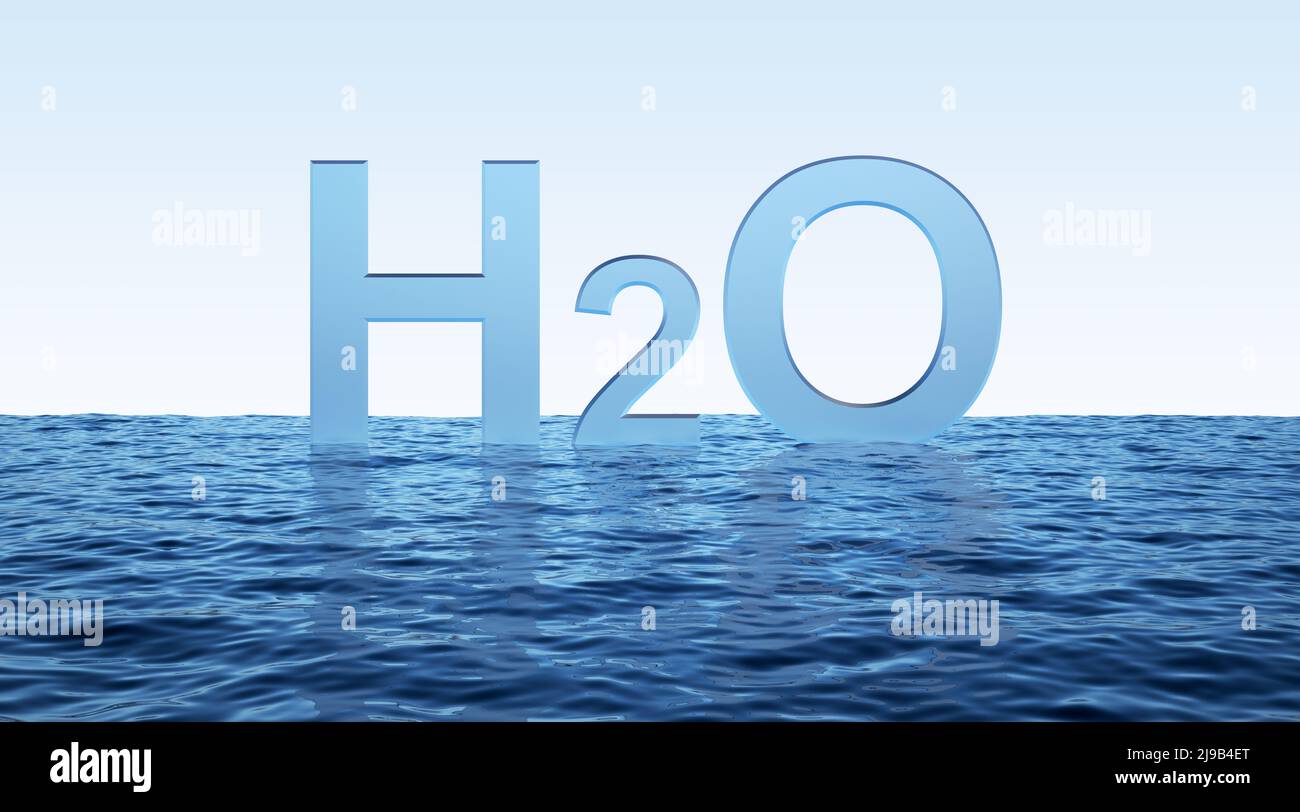 chemical formula of water in horizon sea. 3d rendering Stock Photo - Alamy