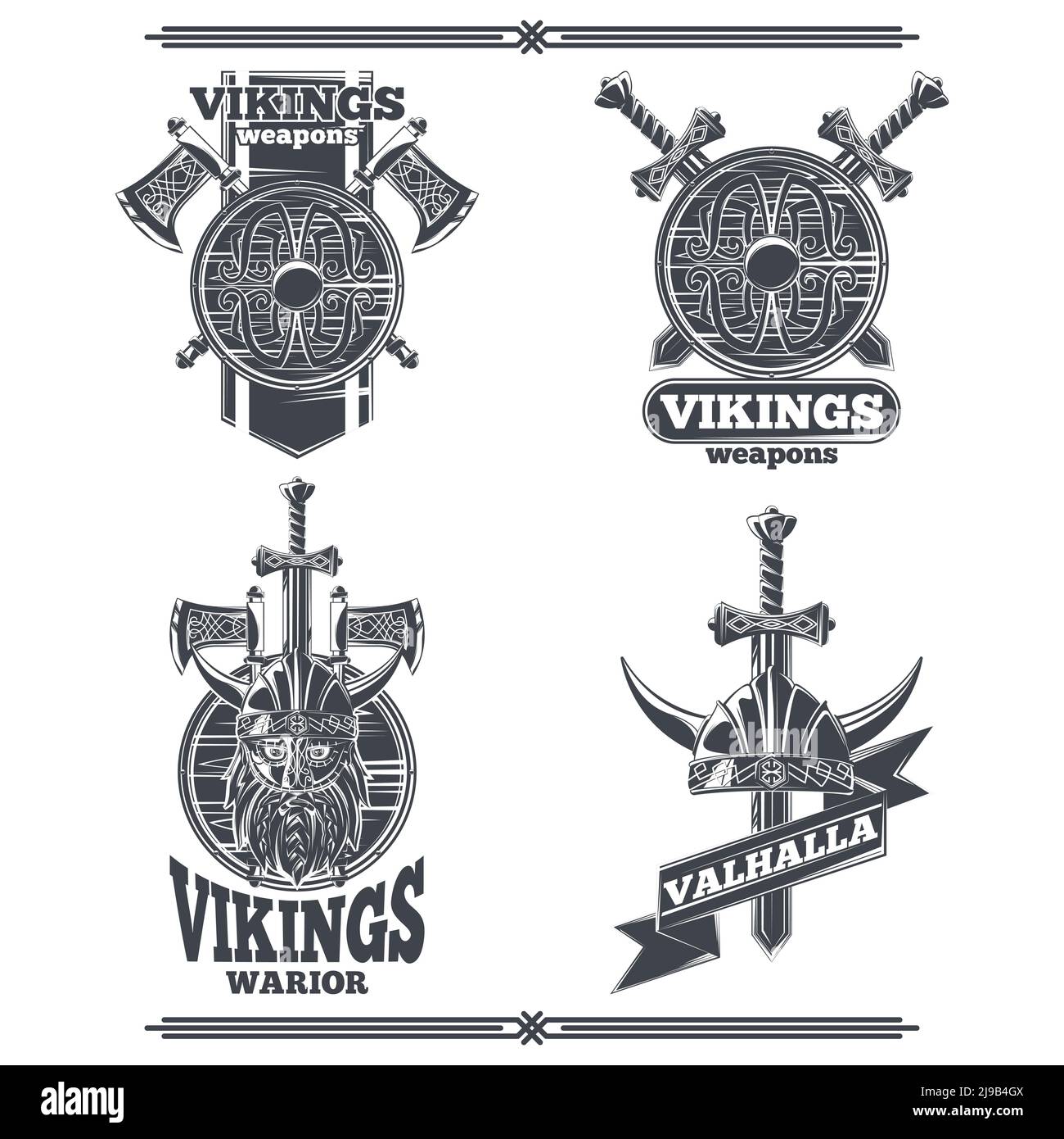 Set of viking's emblems, labels, badges, logos. Isolated on white Stock ...