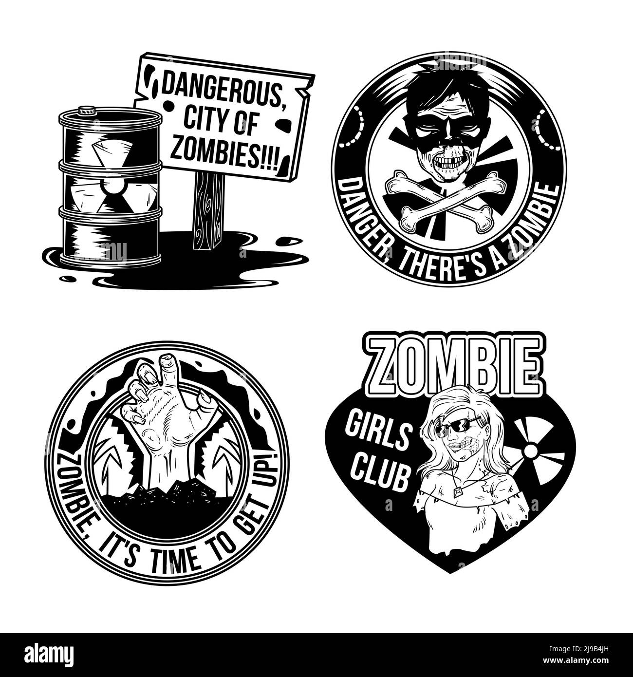 Set of zombie emblems, labels, badges, logos. Isolated on white Stock ...