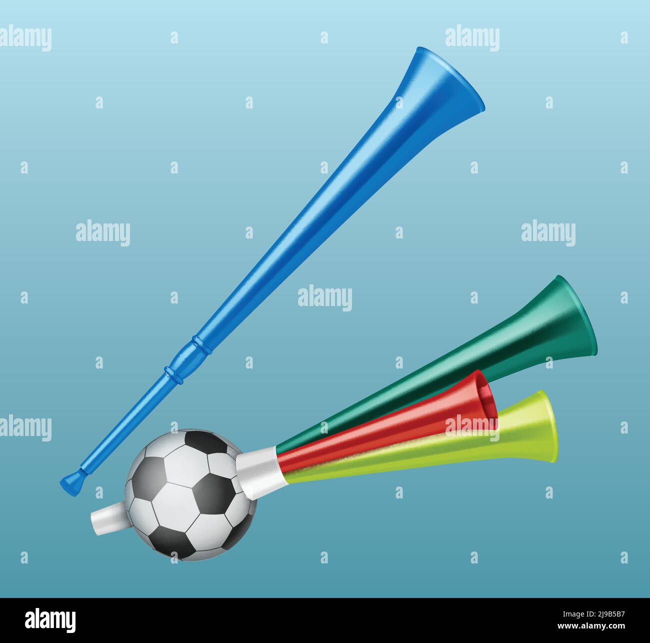 Vector trumpets football fan different types. Isolated on blue ...
