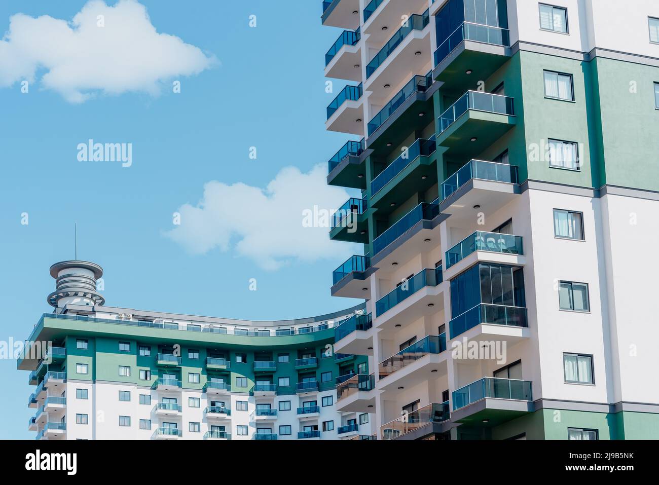 Fragments of the facades of modern multi-storey residential complexes ...