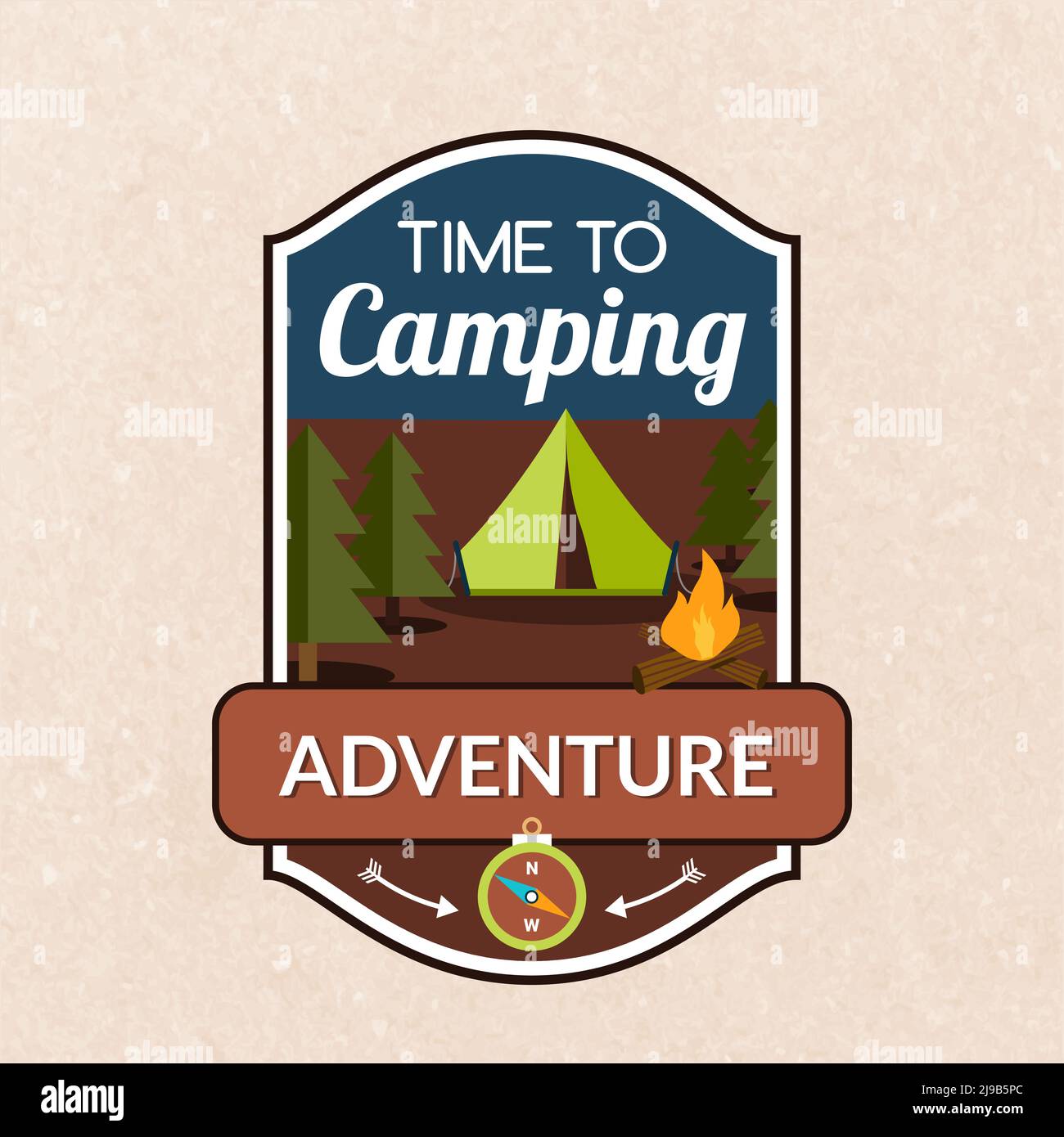 Summer camping emblem with tent fireplace and compass vector ...