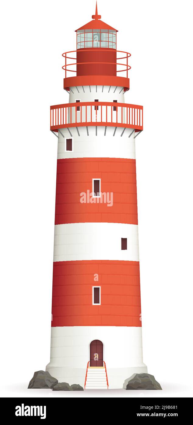 Realistic red lighthouse building isolated on white background vector ...