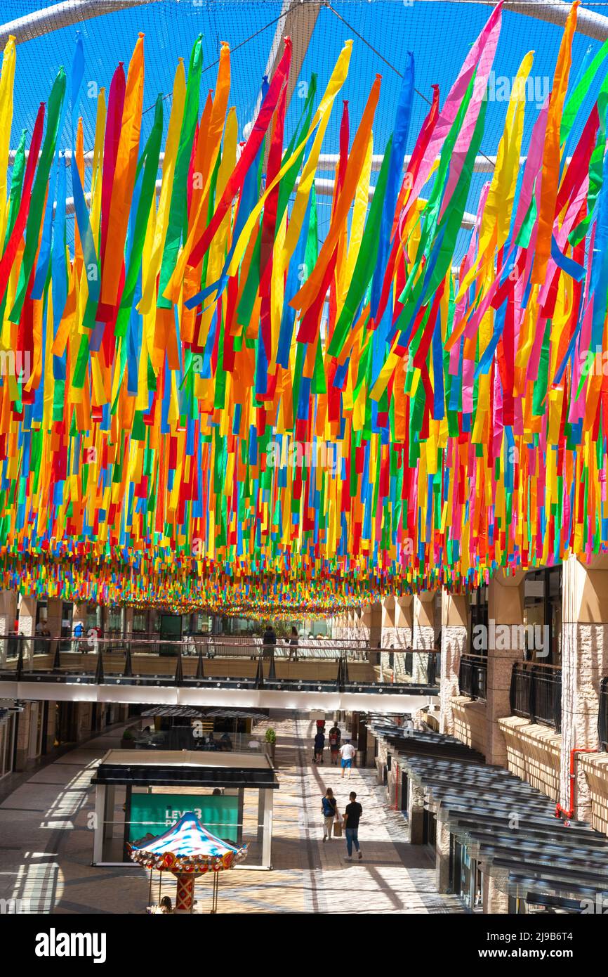 multi-colored textile ribbons in the mall Stock Photo - Alamy