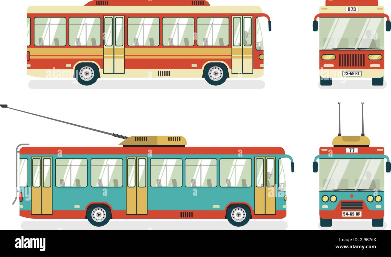 City public transport services transit bus and trolleybus views 4 flat ...
