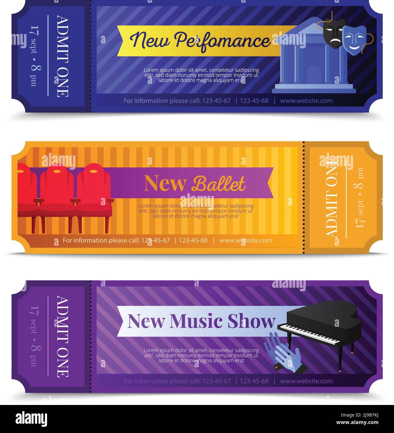 Theatre ticket horizontal banners set with ballet and music show ...