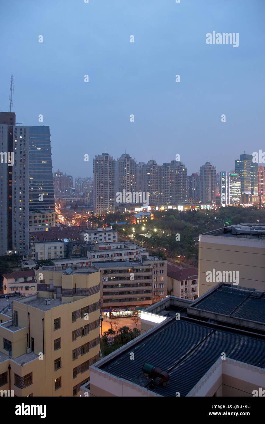 Night time view of high rise buildings in Shanghai, China Stock Photo ...