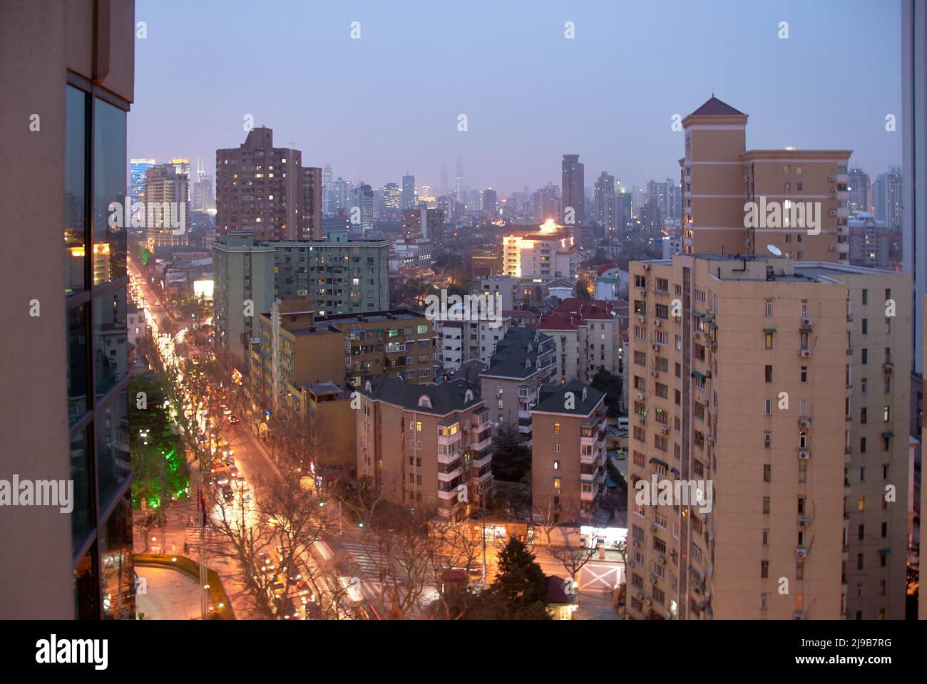 Night time view of high rise buildings in Shanghai, China Stock Photo ...