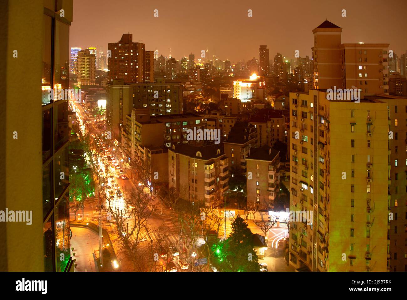 Night time view of high rise buildings in Shanghai, China Stock Photo ...