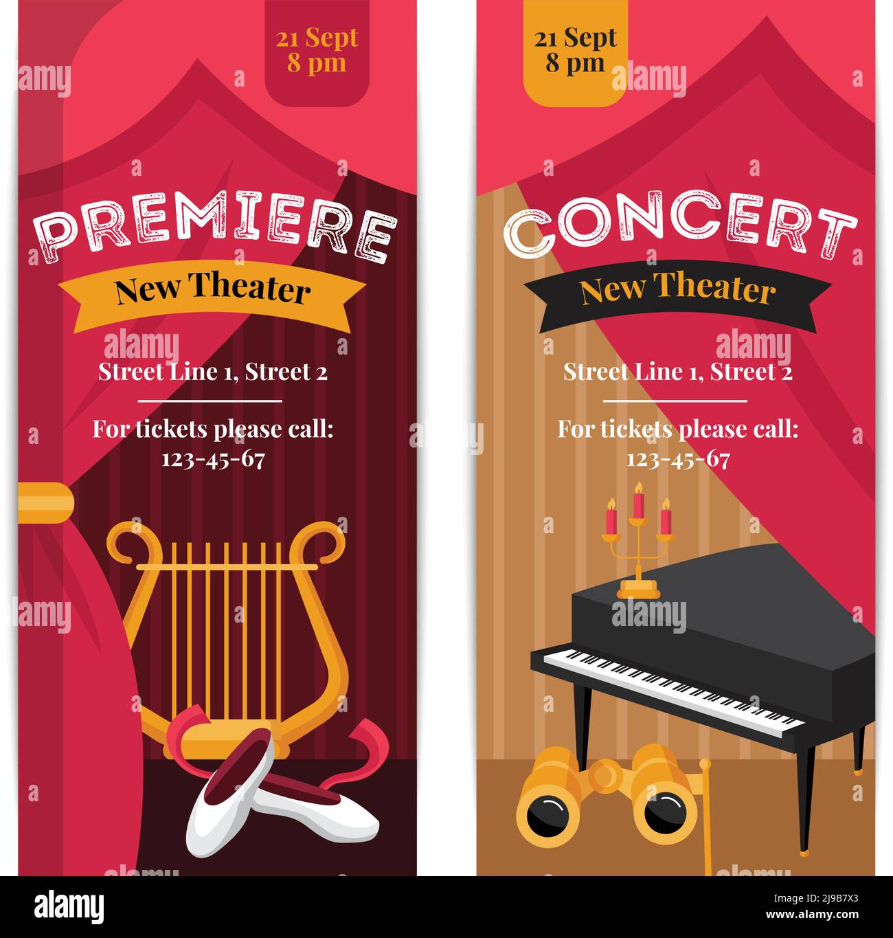 Theatre poster vertical banners set with concert symbols flat isolated ...
