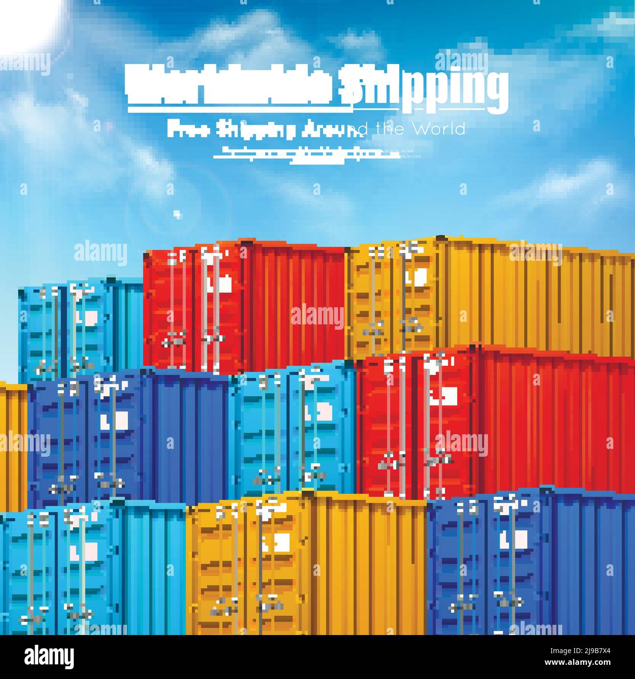 Pyramid of different colors cargo containers on sky background ...