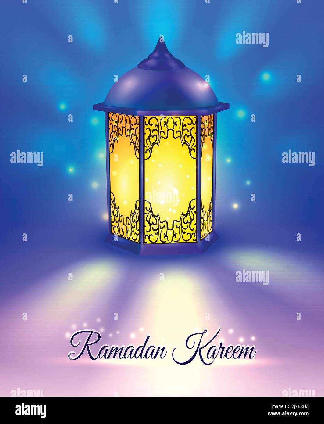 Ramadan colored poster with title Ramadan kareen included lamp in ...