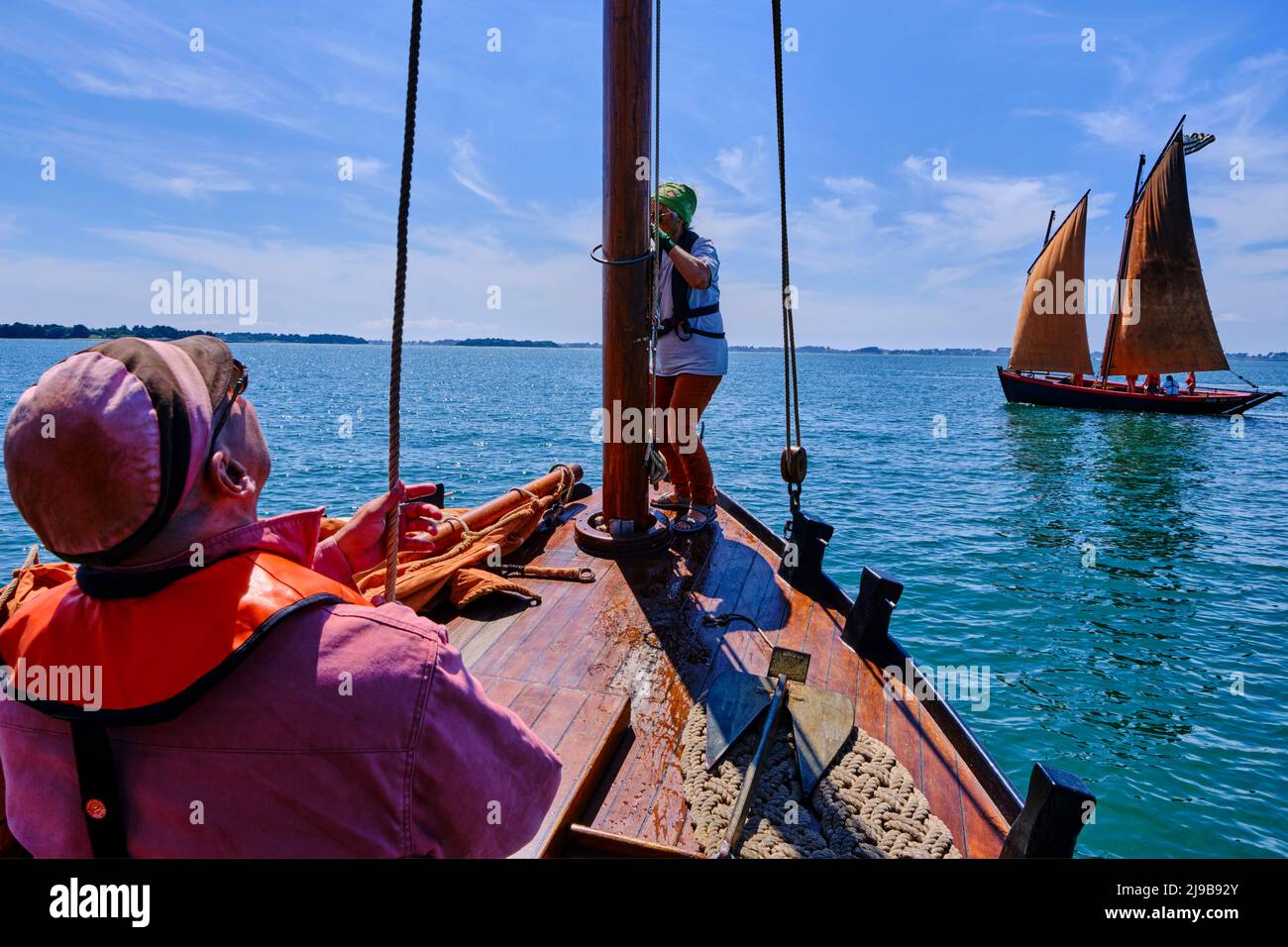 France, Morbihan, Gulf of Morbihan, old Sinagot rig sailing in the Gulf ...