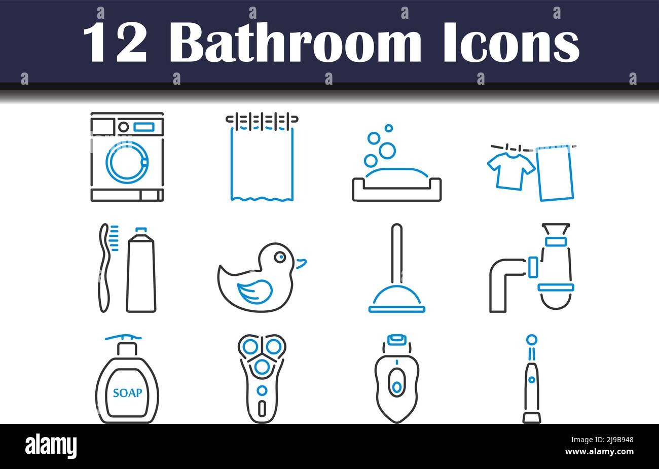 Bathroom Icon Set. Editable Bold Outline With Color Fill Design. Vector ...