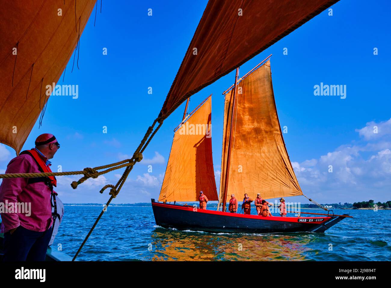 France, Morbihan, Gulf of Morbihan, old Sinagot rig sailing in the Gulf ...