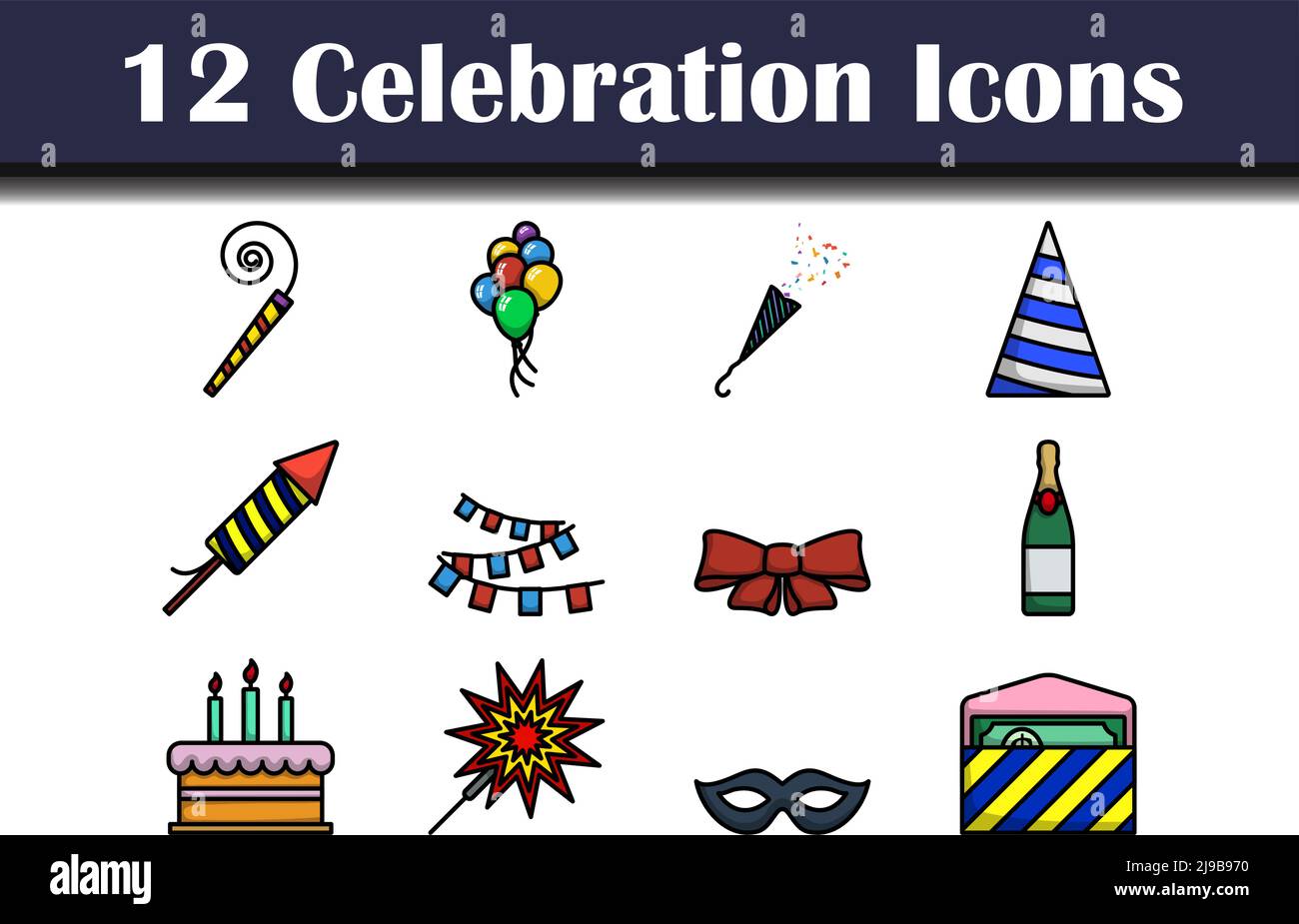 Celebration Icon Set. Editable Bold Outline With Color Fill Design ...