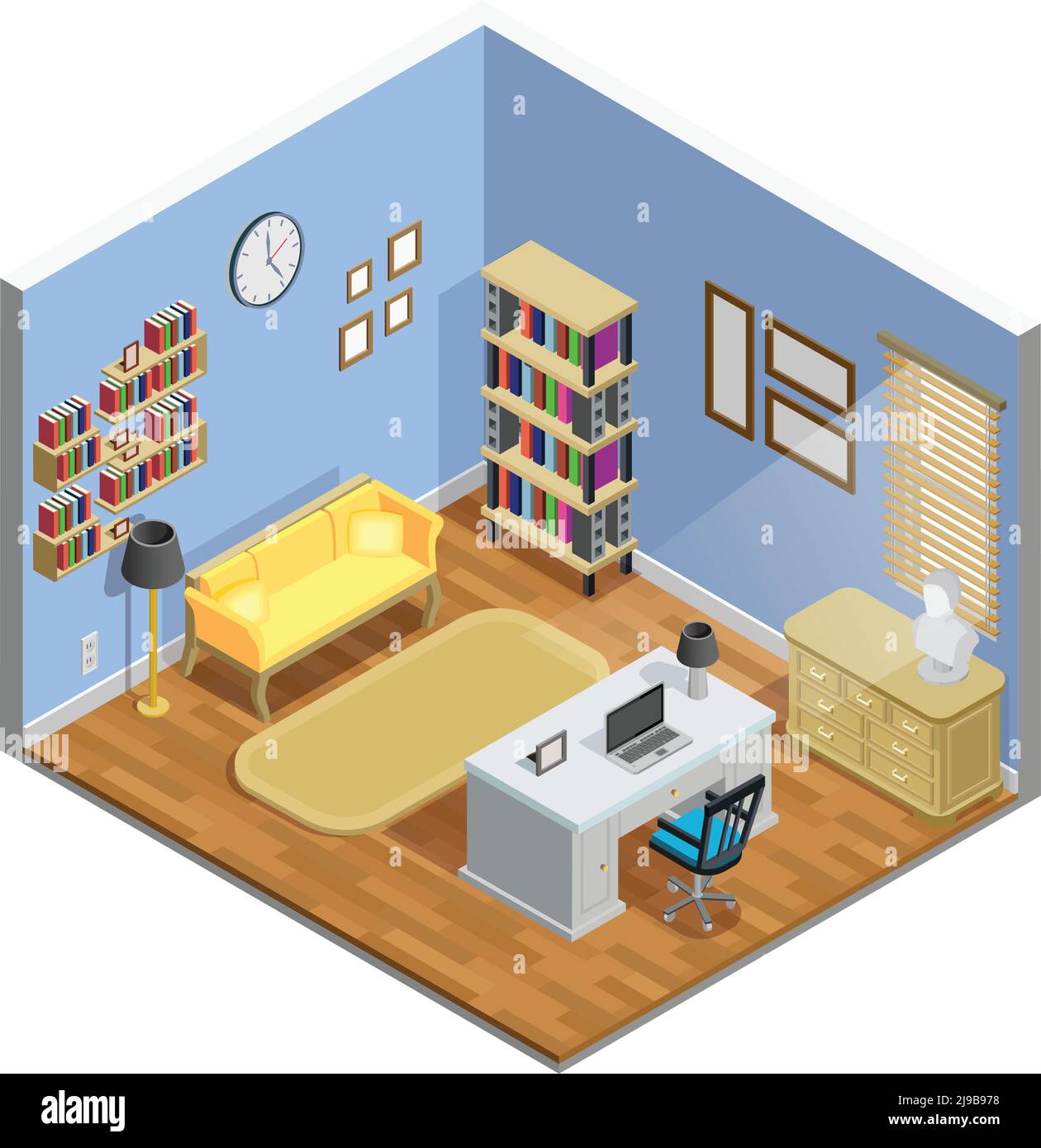 Study room isometric concept with table sofa and laptop vector ...