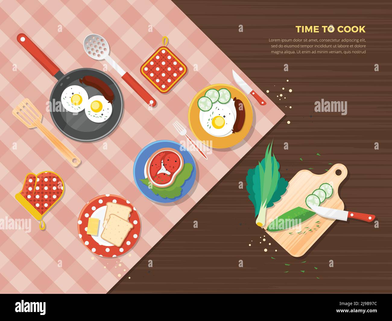 Time to cook top view poster of dishes from different food ingredients ...