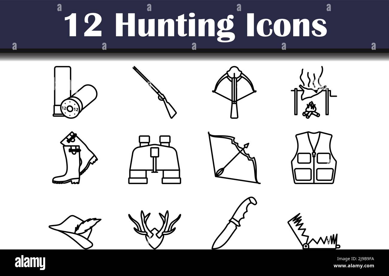 Hunting Icon Set. Bold outline design with editable stroke width ...