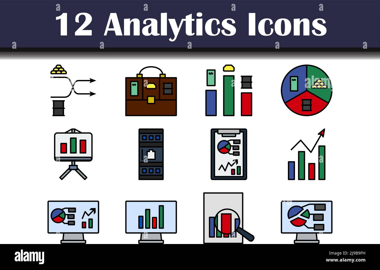 Analytics Icon Set. Editable Bold Outline With Color Fill Design ...