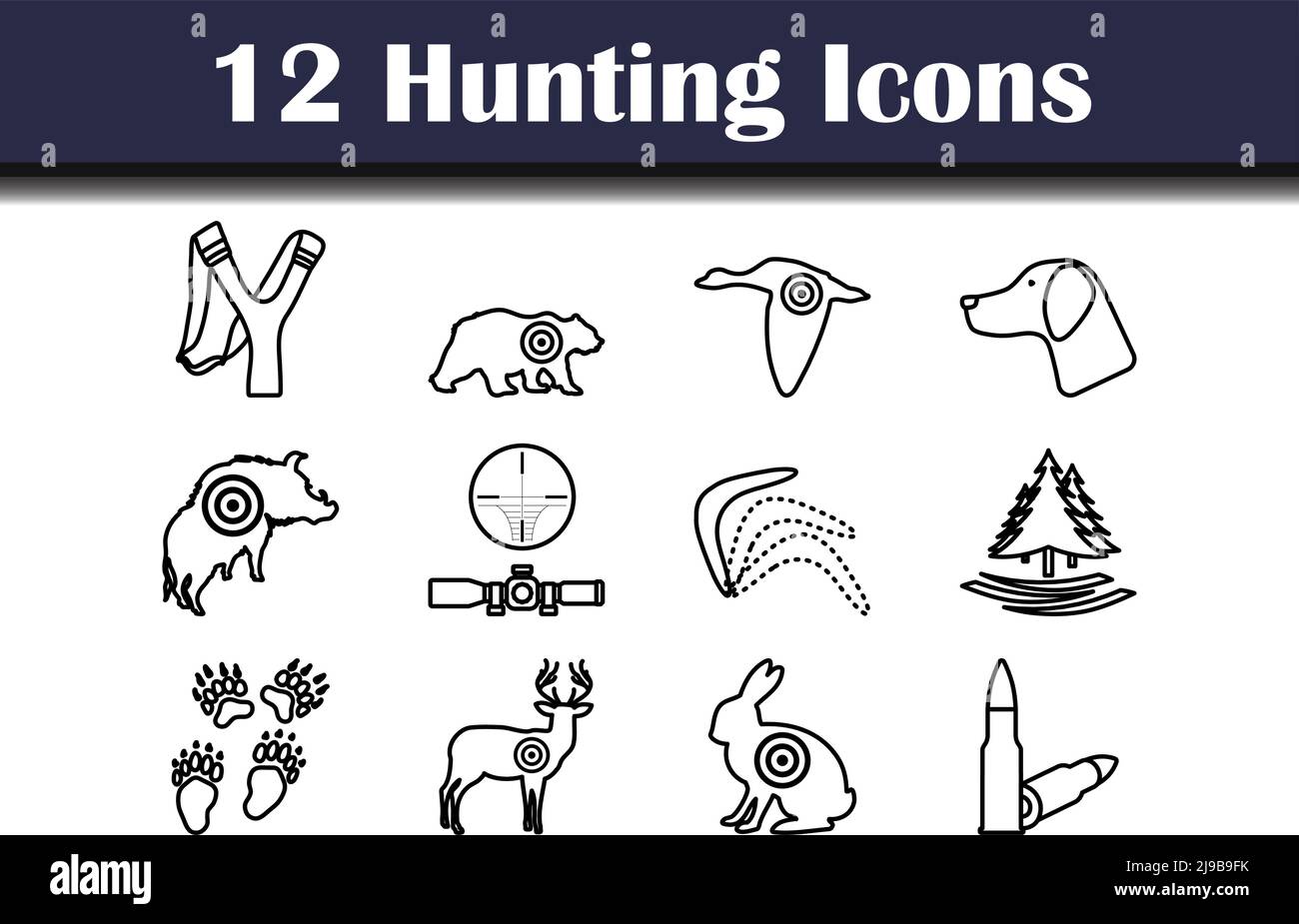 Hunting Icon Set. Bold outline design with editable stroke width ...