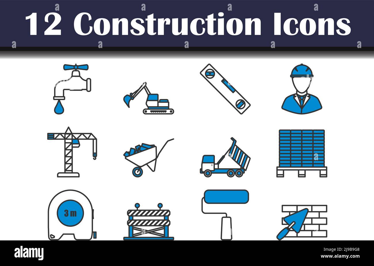 Construction Icon Set. Editable Bold Outline With Color Fill Design ...