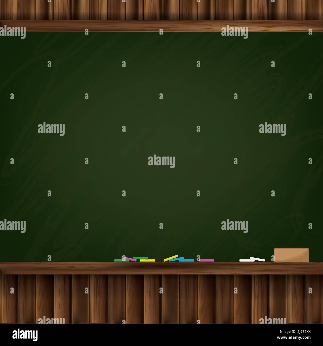A green board with a wooden frame is attached to a dark slatted wall ...