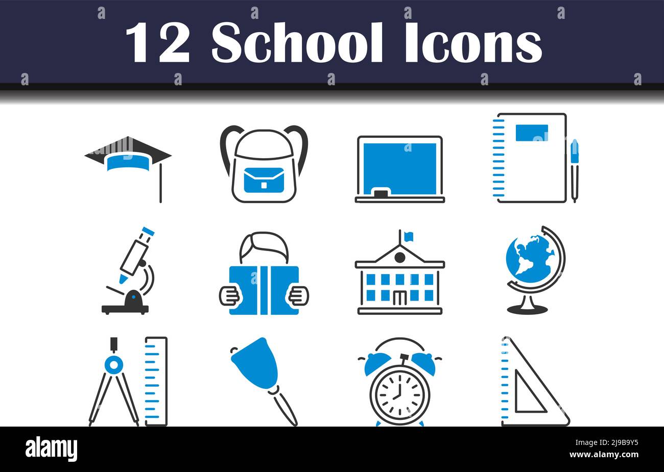 School Icon Set. Editable Bold Outline With Color Fill Design. Vector ...