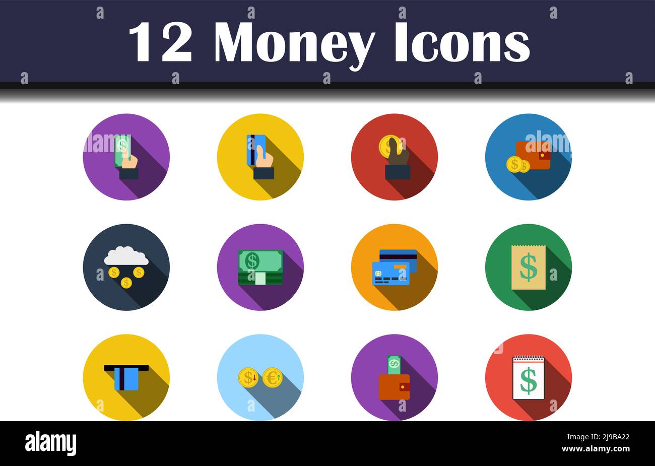 Money Icon Set. Flat Design With Long Shadow. Vector illustration Stock ...