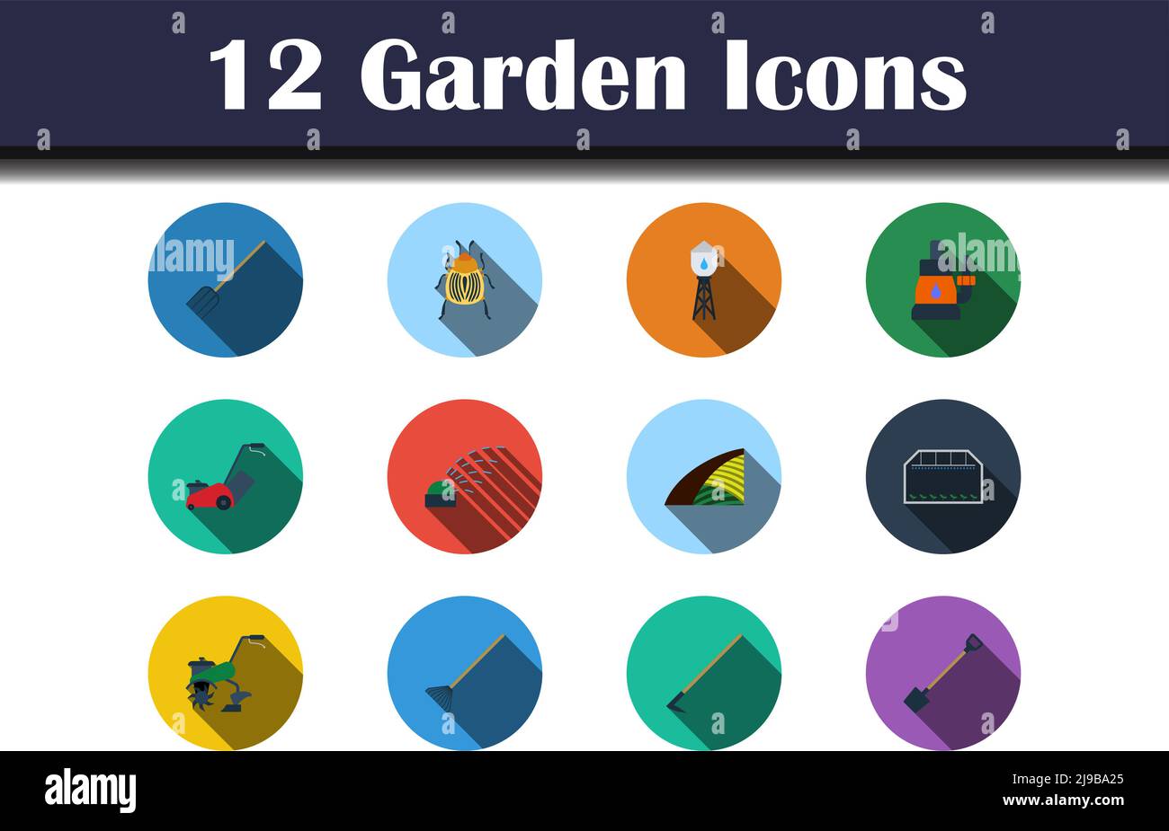 Garden Icon Set. Flat Design With Long Shadow. Vector illustration ...