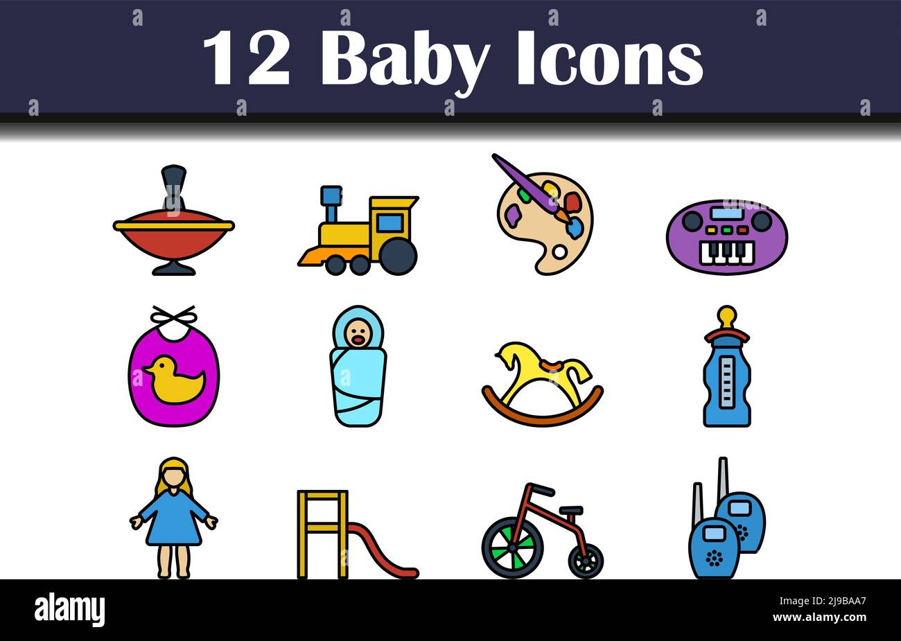 Baby Icon Set. Editable Bold Outline With Color Fill Design. Vector ...