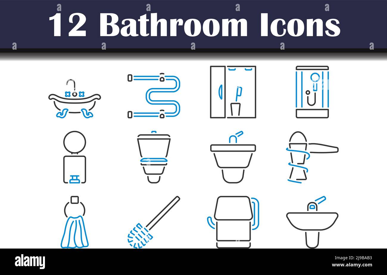 Bathroom Icon Set. Editable Bold Outline With Color Fill Design. Vector ...