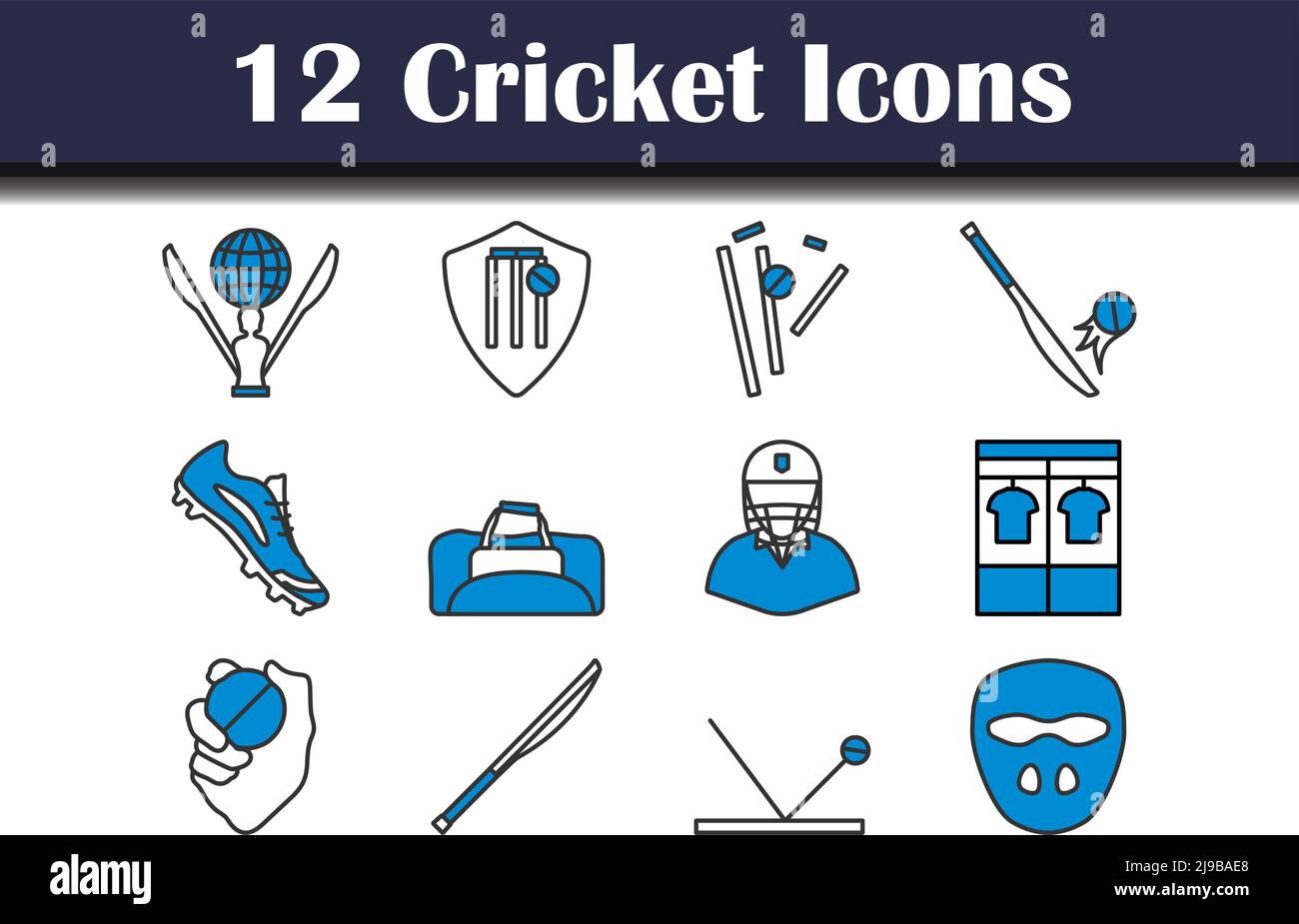 Cricket Icon Set. Editable Bold Outline With Color Fill Design. Vector ...