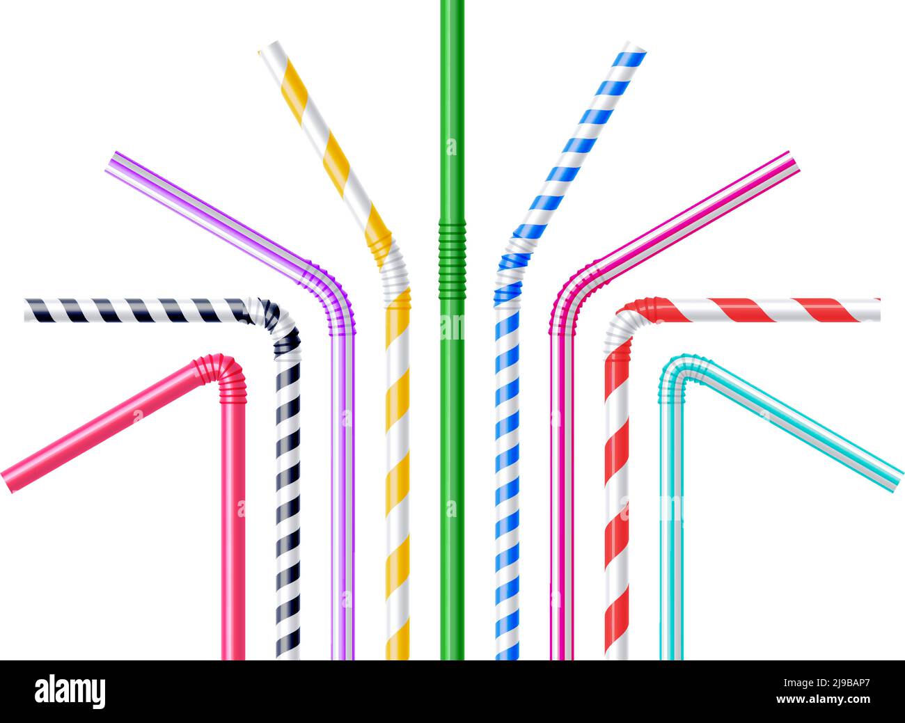 Drinking plastic straws in different colors with stripes realistic ...