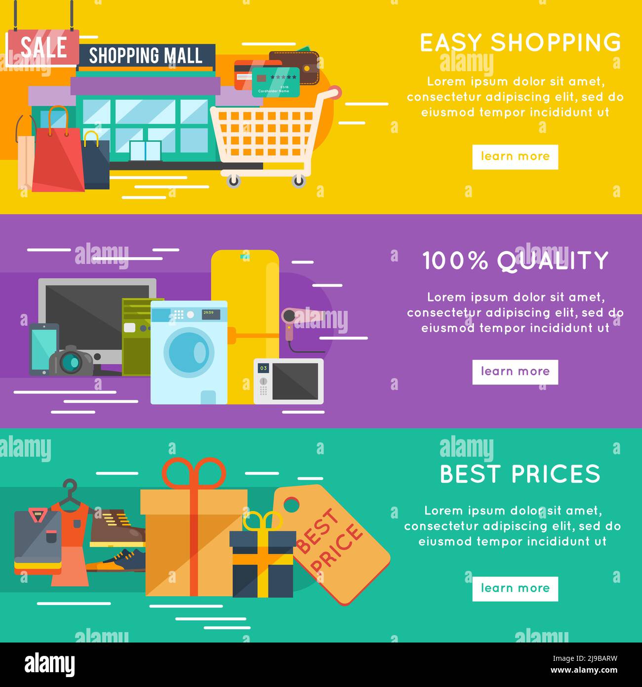 Shopping horizontal banner set with best prices and high quality ...