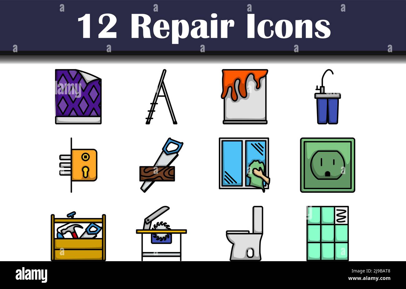 Repair Icon Set. Editable Bold Outline With Color Fill Design. Vector ...