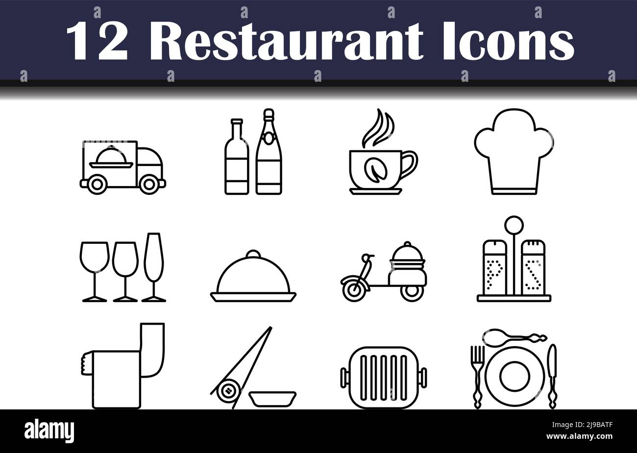 Restaurant Icon Set. Bold outline design with editable stroke width ...