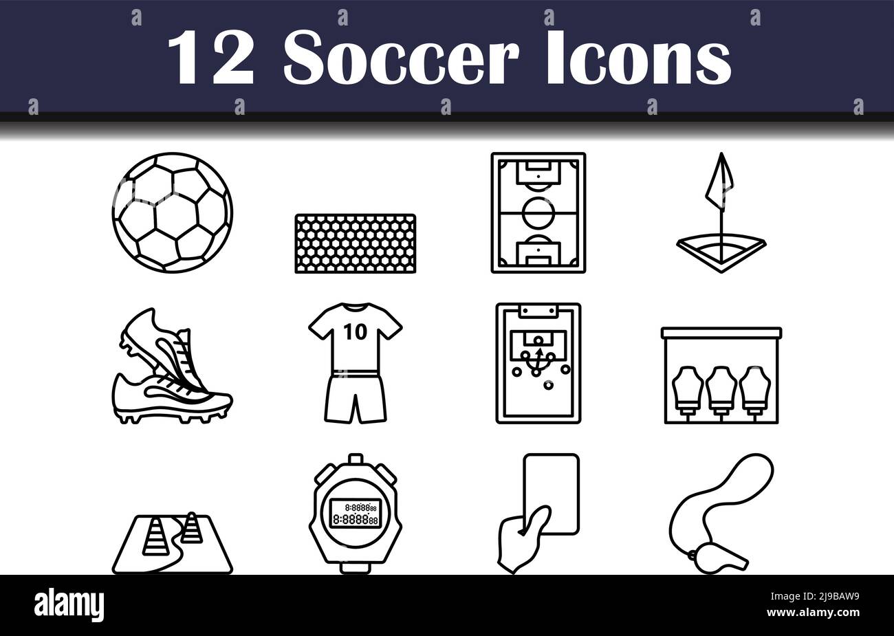 Soccer Icon Set. Bold outline design with editable stroke width. Vector ...