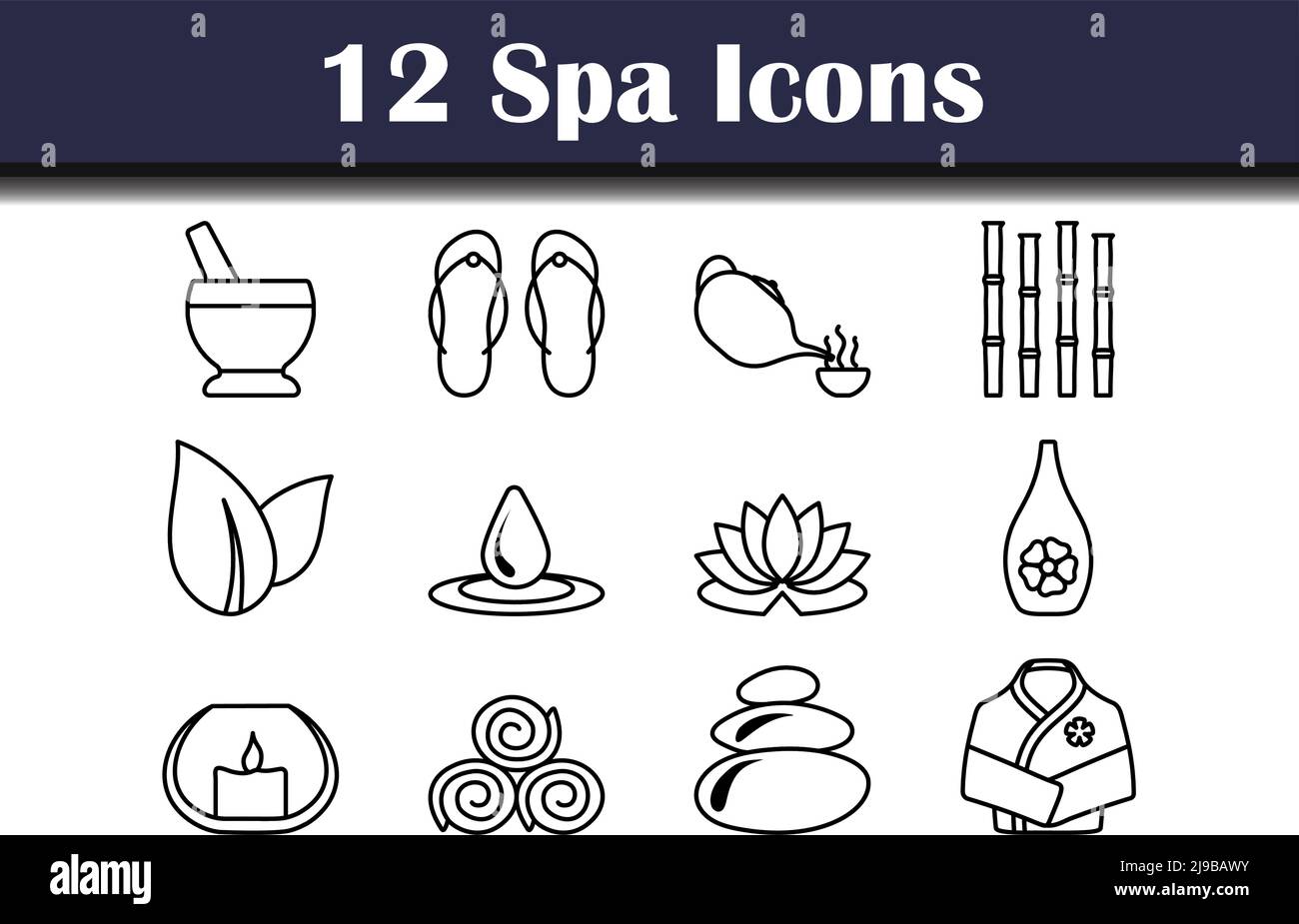 Spa Icon Set. Bold outline design with editable stroke width. Vector ...