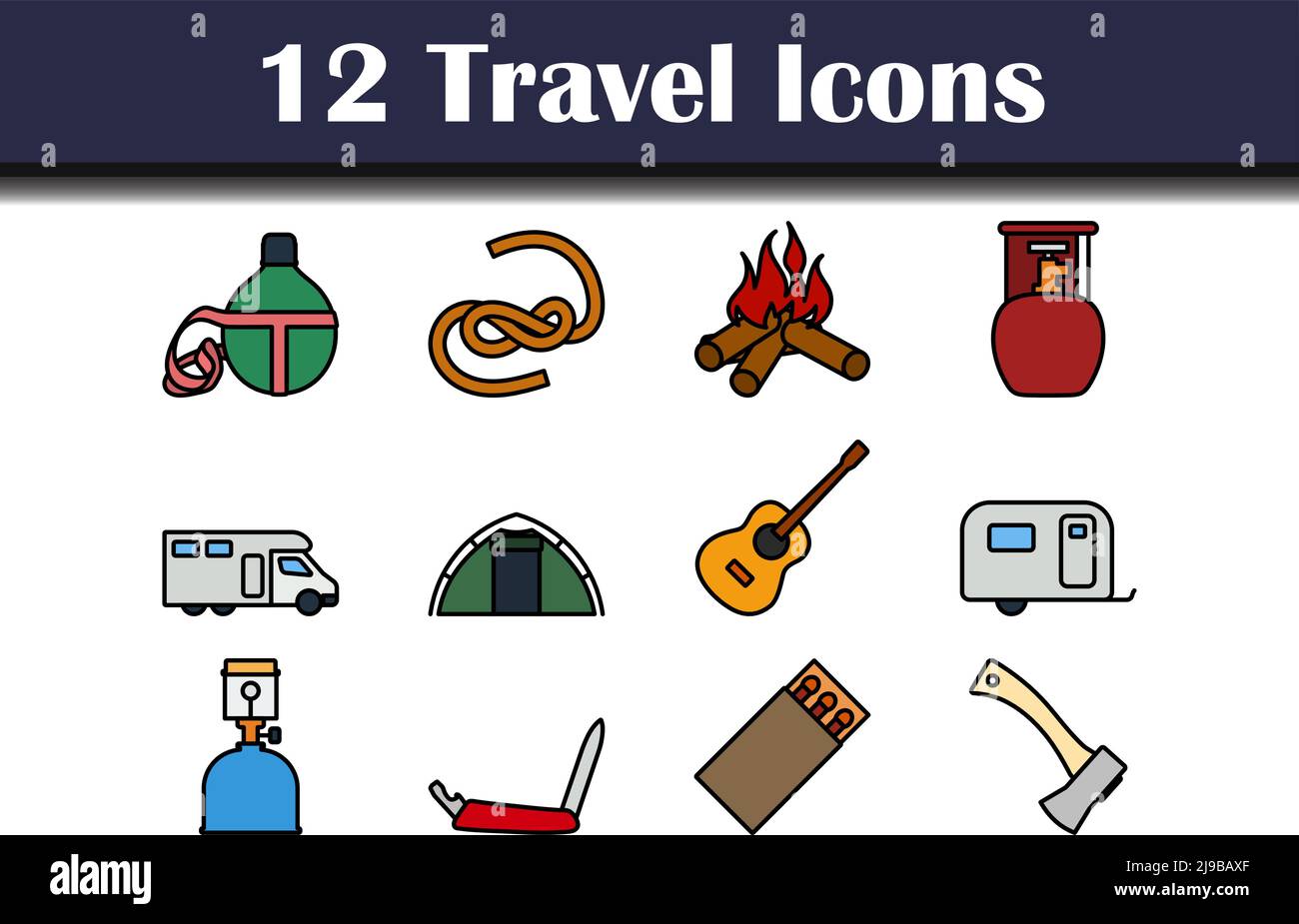 Travel Icon Set. Editable Bold Outline With Color Fill Design. Vector ...