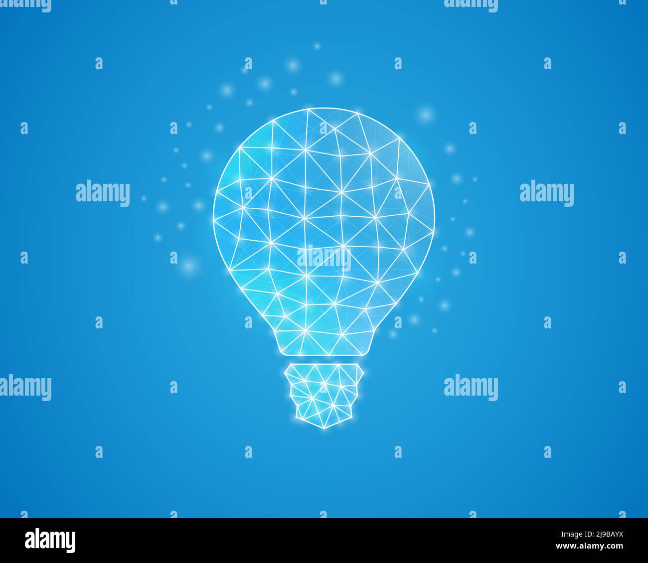 Light bulb low poly symbol with white connected dots. 3d geometric ...