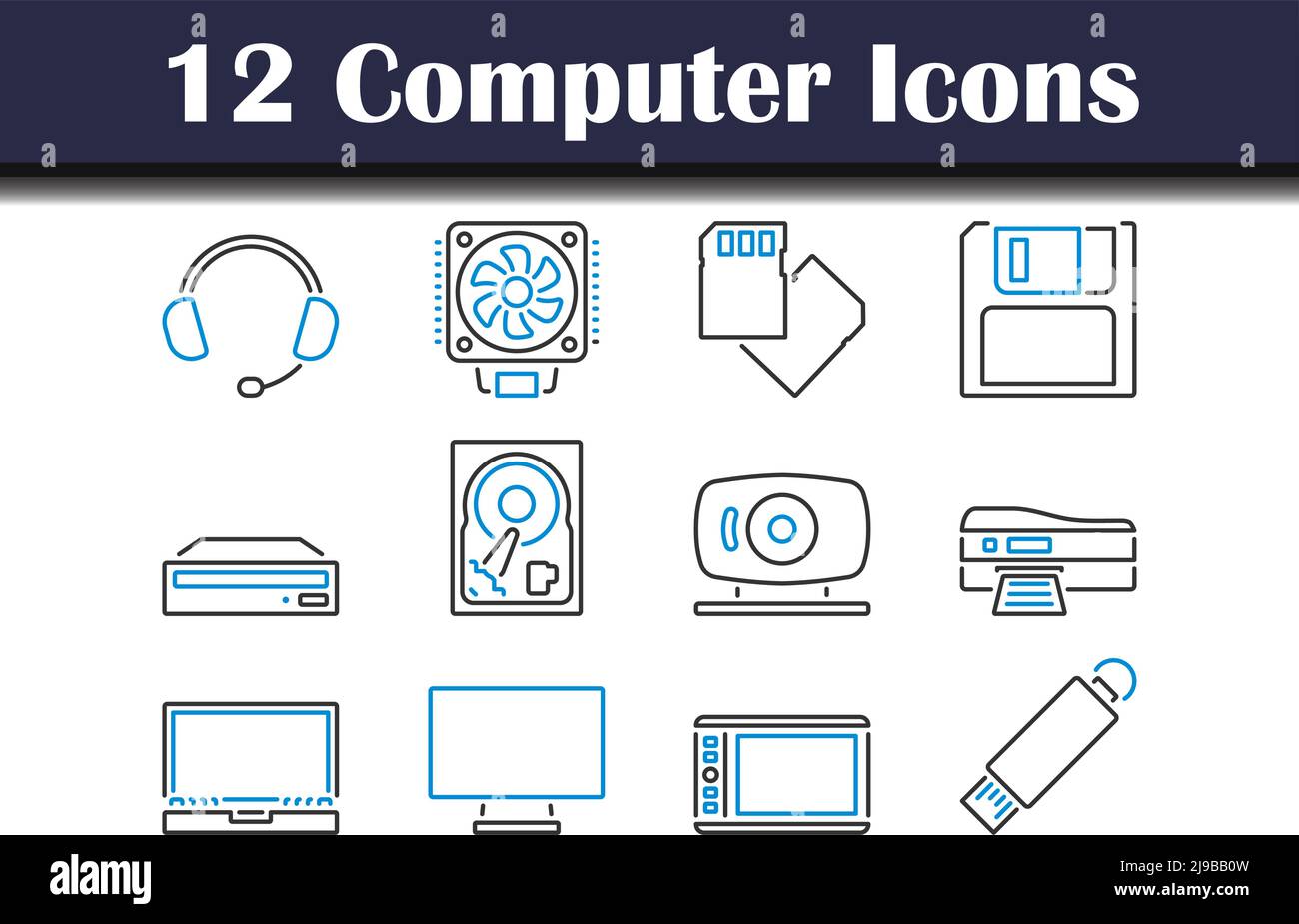 Computer Icon Set. Editable Bold Outline With Color Fill Design. Vector ...