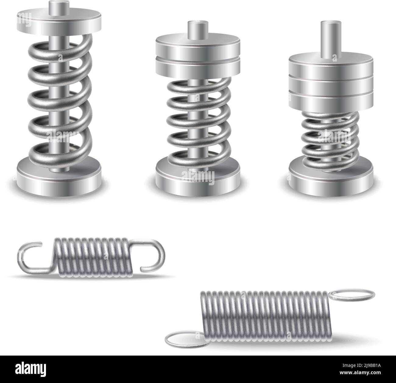 Realistic silver shiny metal springs compression devices isolated ...