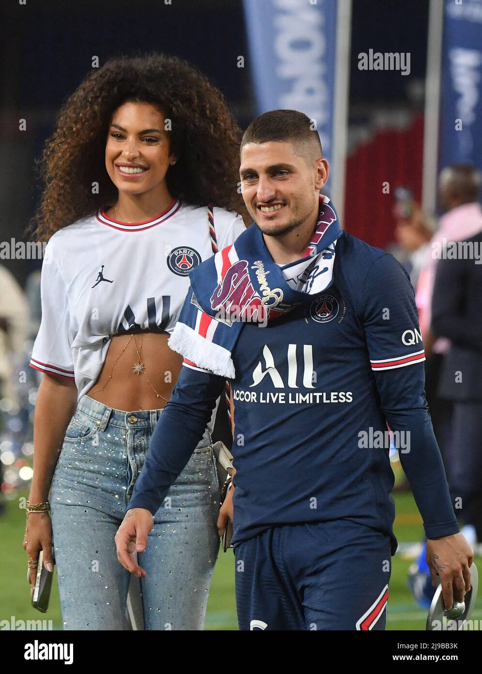 PSG's Marco Verratti and his wife Jessica Aidi during the 2021-2022 ...