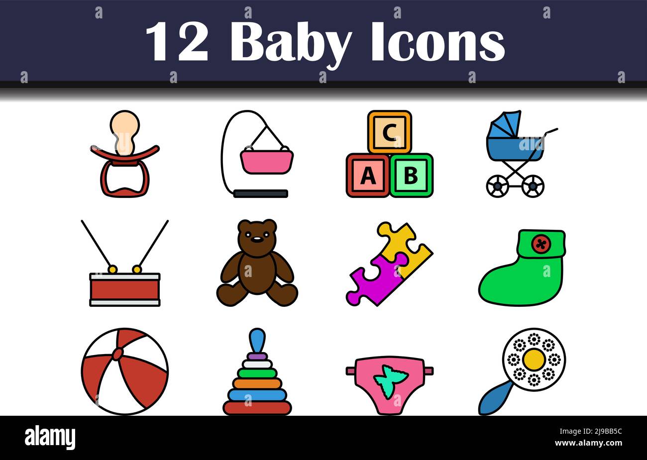 Baby Icon Set. Editable Bold Outline With Color Fill Design. Vector ...