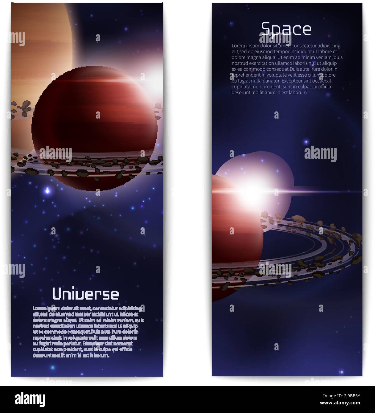 Space and universe banners vertical set with realistic planet with ...