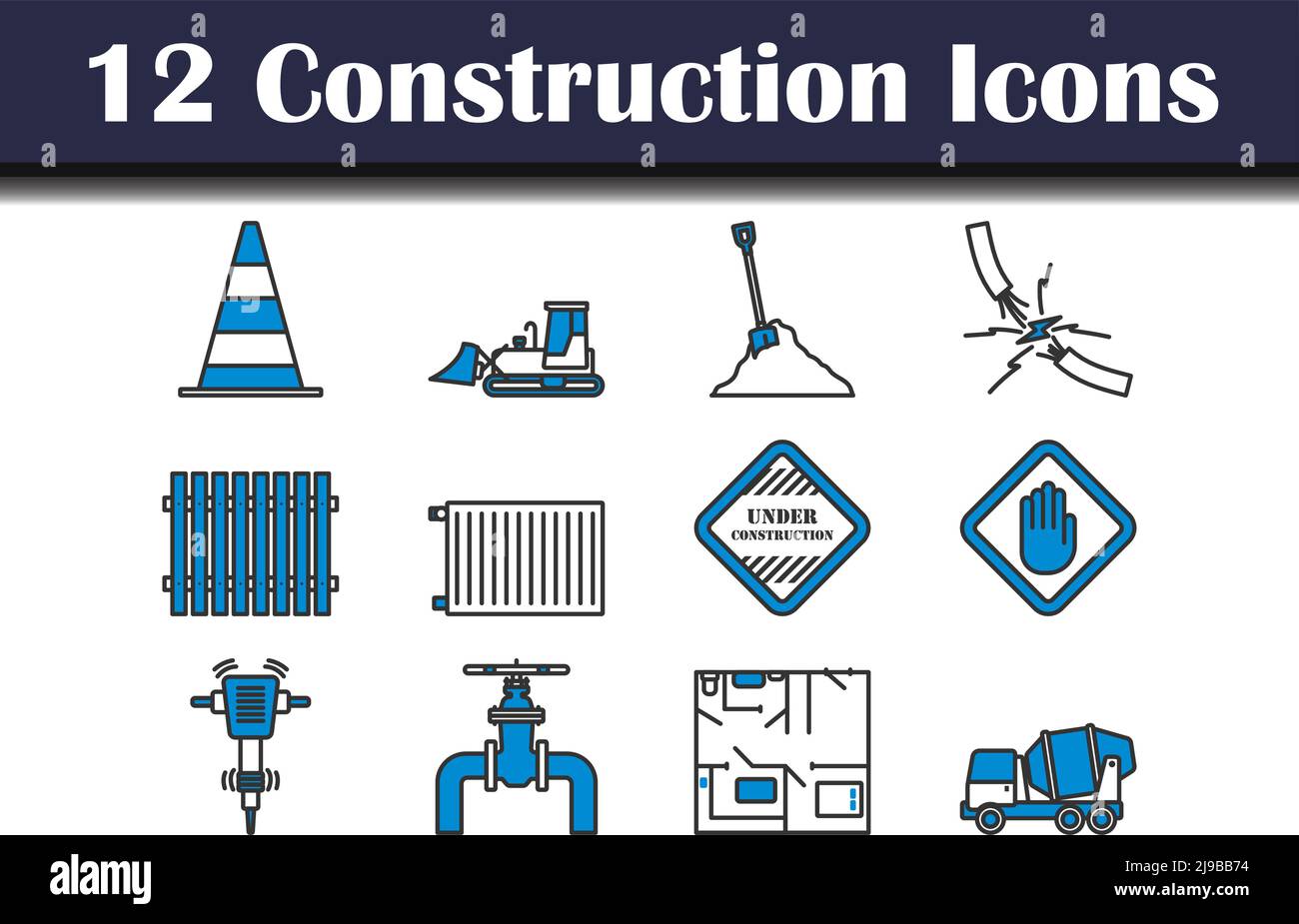 Construction Icon Set. Editable Bold Outline With Color Fill Design ...